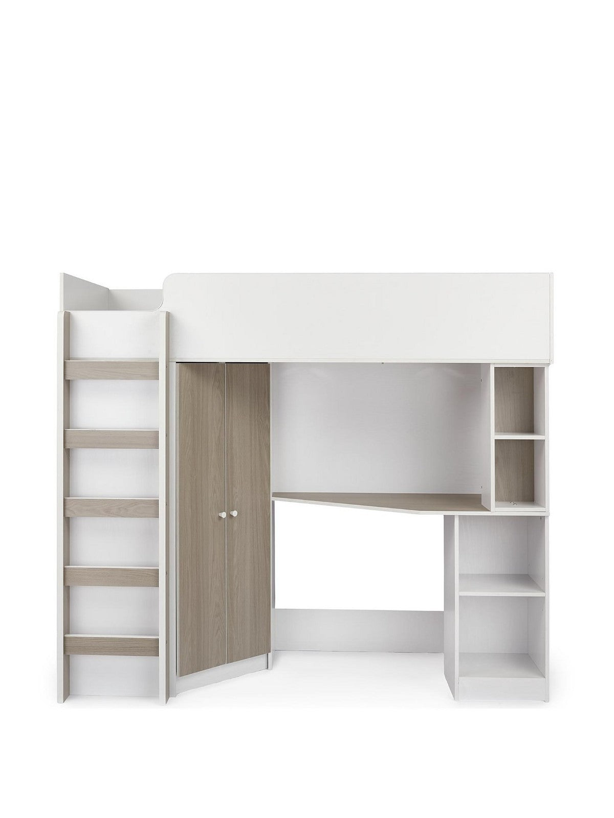 Miami Fresh High Sleeper Bed White & Grey Oak | with Wardrobe & Desk ...
