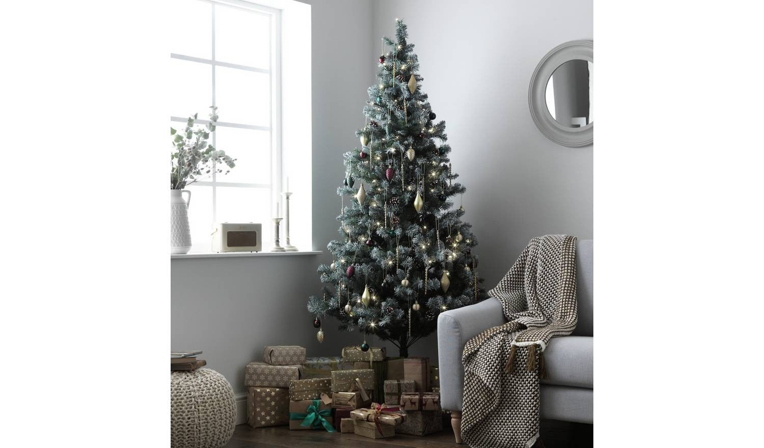 7ft Pre lit Blue Oscar With Pine Cone Christmas Tree Realistic Branche ...