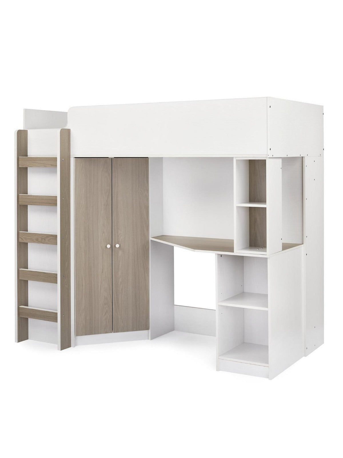Miami Fresh High Sleeper Bed White & Grey Oak | with Wardrobe & Desk ...