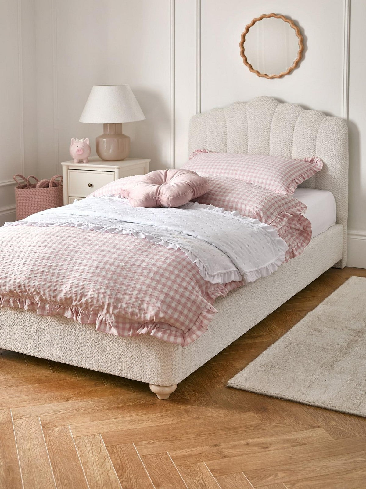 Shelly Boucle Kids Single Bed Natural | Soft Headboard | Sprung Slats ...