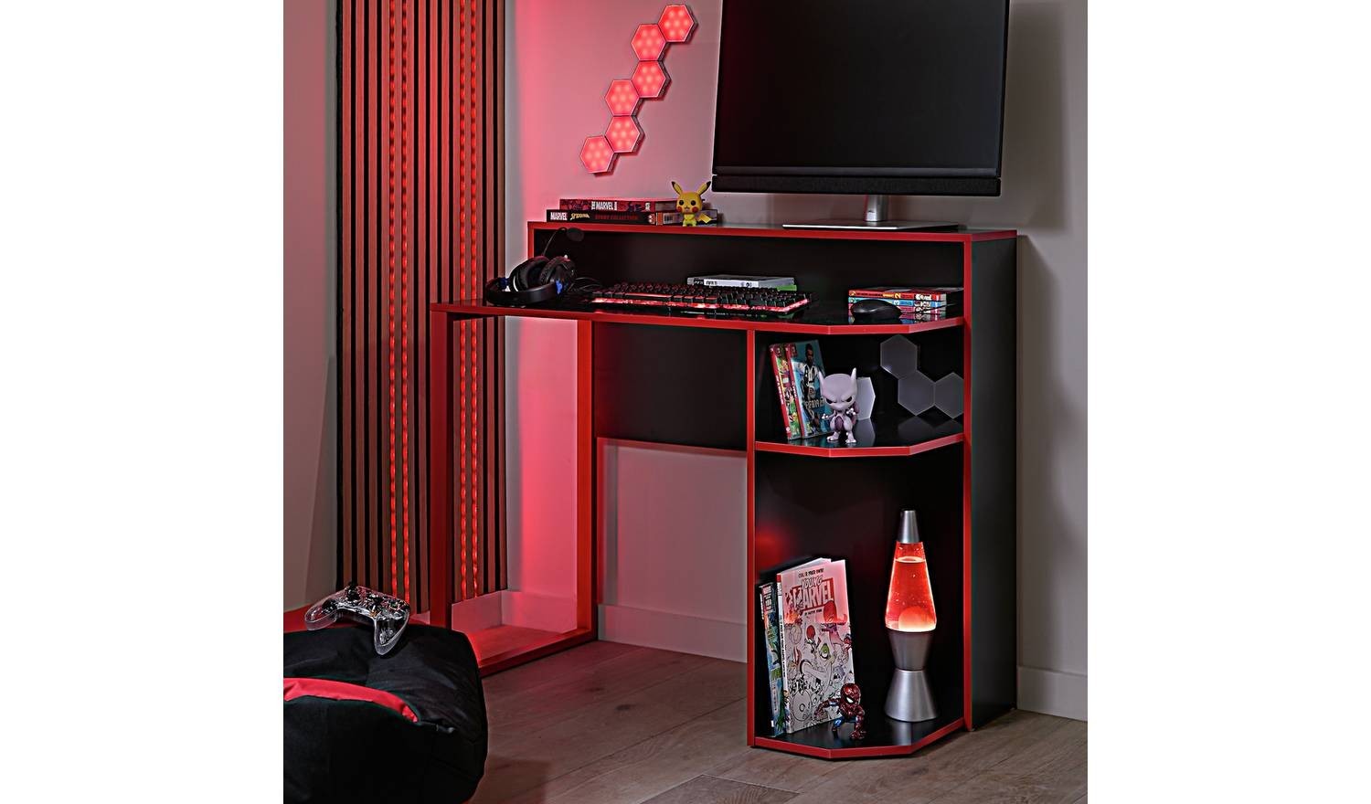 Gaming Desk Black and Red Modern Home Office Furniture Workspace ...