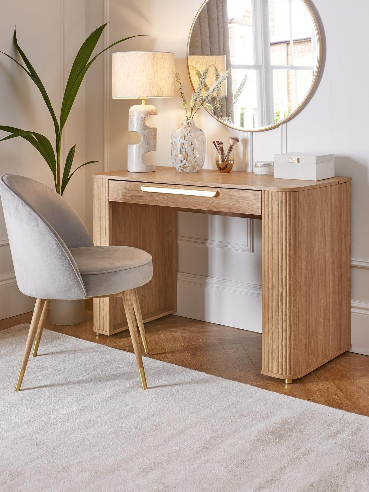 Carina Dressing Table Oak Effect | 50s Retro Style | Ribbed Design | G ...