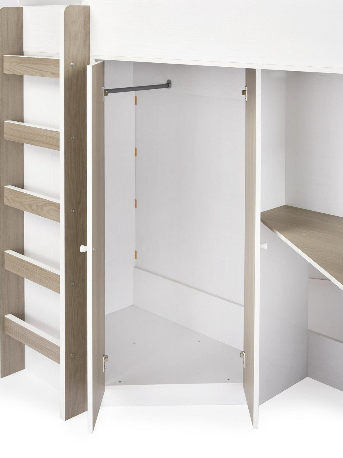 Miami Fresh High Sleeper Bed White & Grey Oak | with Wardrobe & Desk ...