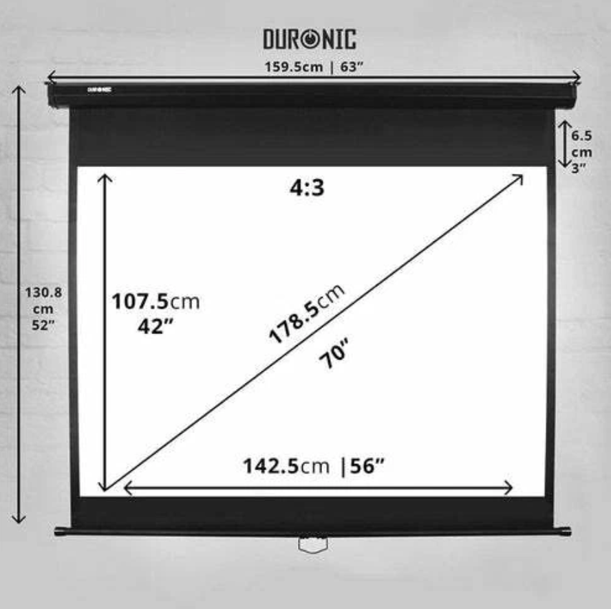 Duronic MPS70 Manual Pull Down Projector Screen | 70" 4:3 | Matte Whit ...